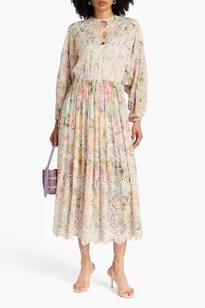 Zimmermann Cutout Floralprint Broderie Anglaise Midi Dress
