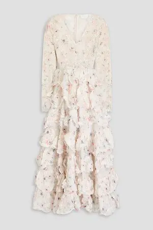 Zimmermann Tiered Floralprint Broderie Anglaise Cotton Gown - Ivory