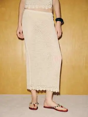 REFORMATION Montana Autumn Crochet Midi Skirt - Ivory