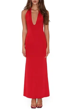 TIGER MIST Solyne Plunge Neck Maxi Dress - Red