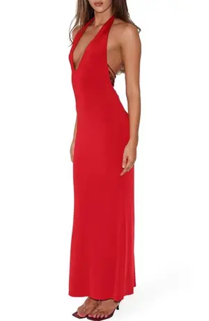 TIGER MIST Plunge Neck Halter Maxi Dress