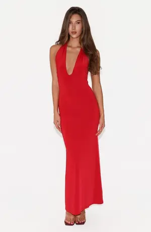 TIGER MIST Plunge Neck Halter Maxi Dress