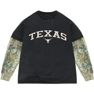 USCAPE APPAREL Camo Texas Longhorns Back Bay Twofer Heavyweight Long Sleeve T-shirt - Black
