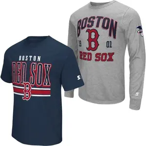 STARTER Heather Gray/ Boston Red Sox Two-pack Long Sleeve & Short Sleeve T-shirt Set - Navy