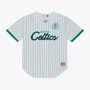 Mitchell & Ness Boston Celtics Head Coach Pinstripe Mesh Full-button Baseball Jersey - White