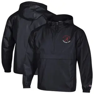 Champion Alabama Crimson Tide Packable Hooded Windbreaker Half-zip Jacket - Black