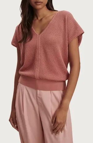 Varley Ashford Knit V-neck Sweater - Ash Rose