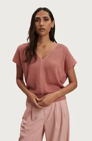 Varley Ashford Knit V-neck Sweater - Ash Rose