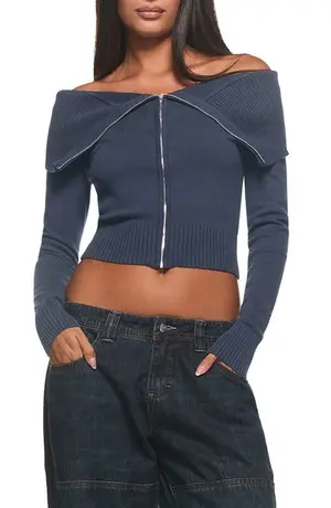 I.AM.GIA Zion Off-the-shoulder Zip Cardigan - Navy