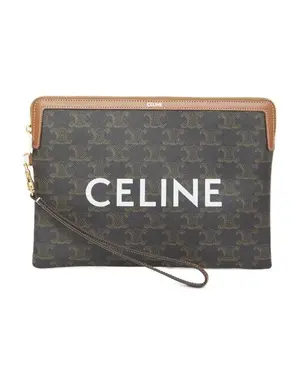 Celine Small Pouch With Strap In Triomphe Canvas With Print - Tan