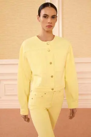 Ulla Johnson Briar Collarless Denim Jacket In Yellow - Chantilly