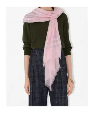 Burberry Check Pattern Frayed-edge Scarf - Fondant
