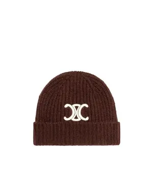 Celine Triomphe Beanie In Seamless Cashmere - Brown