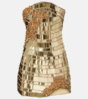 Rachel Gilbert Ariel Embellished Bustier Dress - Gold