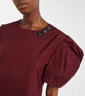Max Mara Puff-sleeve Cotton Poplin Mini Dress - Burgundy