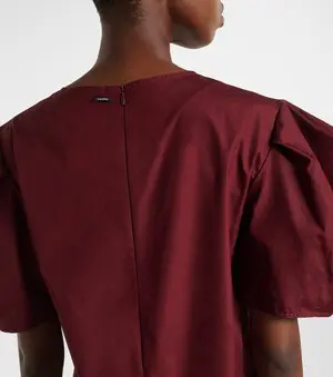Max Mara Puff-sleeve Cotton Poplin Mini Dress - Burgundy