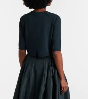 Max Mara Cropped Cotton, Silk, And Cashmere Cardigan - Green