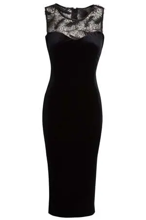 SARVIN Velvet Midi Bodycon Dress - Black