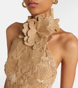 Elie Saab Raffia-trimmed Silk-blend Tulle Gown