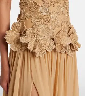 Elie Saab Raffia-trimmed Silk-blend Tulle Gown