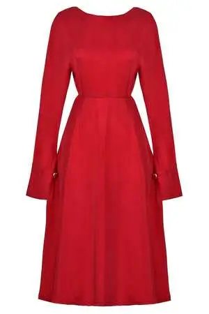 SARVIN Long Sleeve Midi Dress - Red