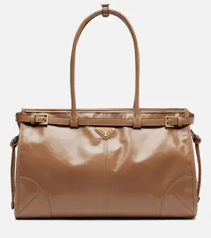 Prada Bonnie Large Leather Shoulder Bag - Brown