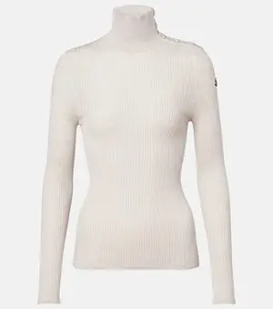Moncler Virgin Wool Turtleneck Sweater With Buttoned Shoulder - Beige