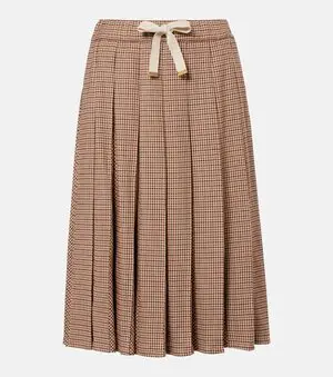 Moncler Checked Pleated Midi Skirt - Brown