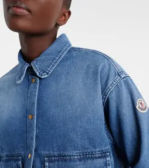 Moncler Teddy-trimmed Denim Shirt - Blue
