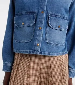 Moncler Teddy-trimmed Denim Shirt - Blue