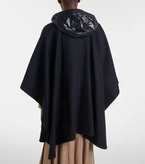 Moncler Belted Wool-blend Cape With Drawstring Hood - Blue