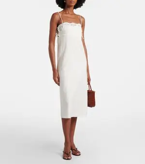 Posse Darya Embroidered Linen And Cotton Midi Dress - White