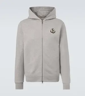 Moncler Logo Cotton Zip-up Hoodie - Grey