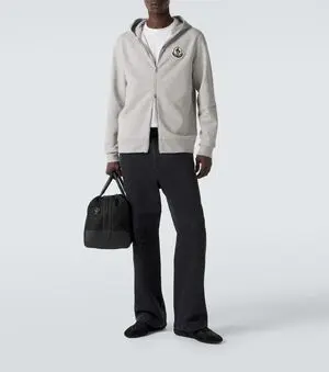 Moncler Logo Cotton Zip-up Hoodie - Grey