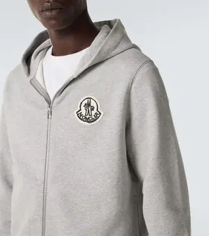 Moncler Logo Cotton Zip-up Hoodie - Grey