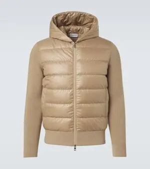 Moncler Moncler Virgin Wool Down-Paneled Zip-Up Cardigan Beige