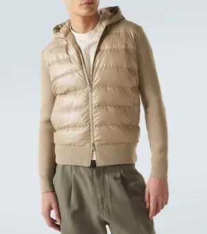 Moncler Tricot Down-paneled Virgin Wool Cardigan - Beige