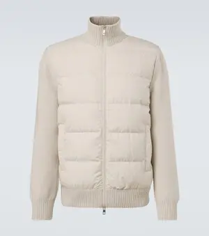 Moncler Virgin Wool Cardigan With Down Paneling - Beige