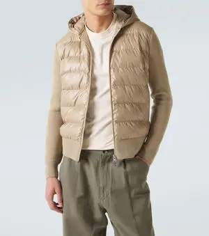 Moncler Virgin Wool Cardigan With Down Paneling - Beige
