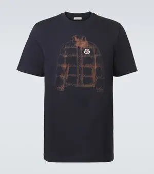 Moncler Printed Cotton Jersey T-shirt - Blue