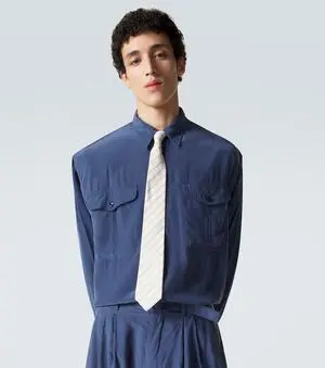 Saint Laurent Striped Silk Neck Tie - White
