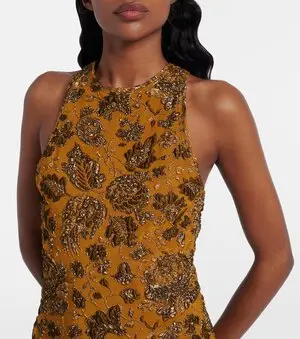 Saint Laurent Floral Brocade Minidress - Gold