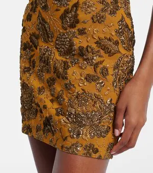 Saint Laurent Floral Brocade Minidress - Gold