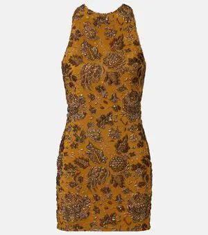 Saint Laurent Floral Brocade Minidress - Gold