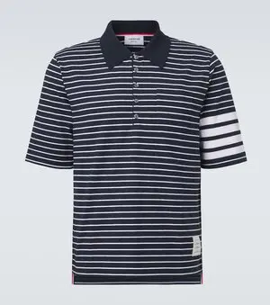 Thom Browne 4-bar Striped Cotton Polo Shirt - Blue
