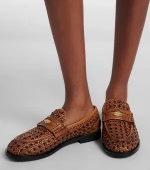 Miu Miu Woven Leather Penny Loafers - Brown