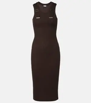 Loewe Ribbed-knit Cotton-blend Midi Dress - Brown