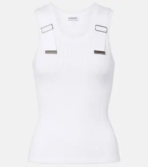 Loewe Ribbed-knit Cotton-blend Tank Top - White