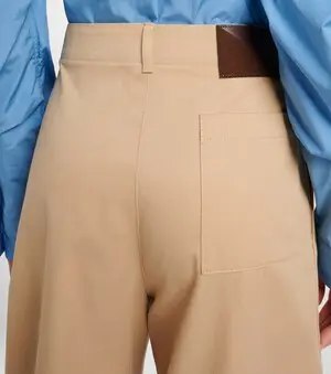 Loewe Cotton Cropped Barrel-leg Pants With Leather Trim - Beige