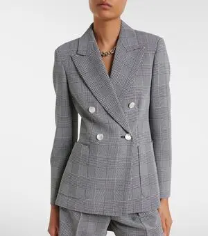 Max Mara Prince Of Wales Check Virgin Wool Blazer - Black
